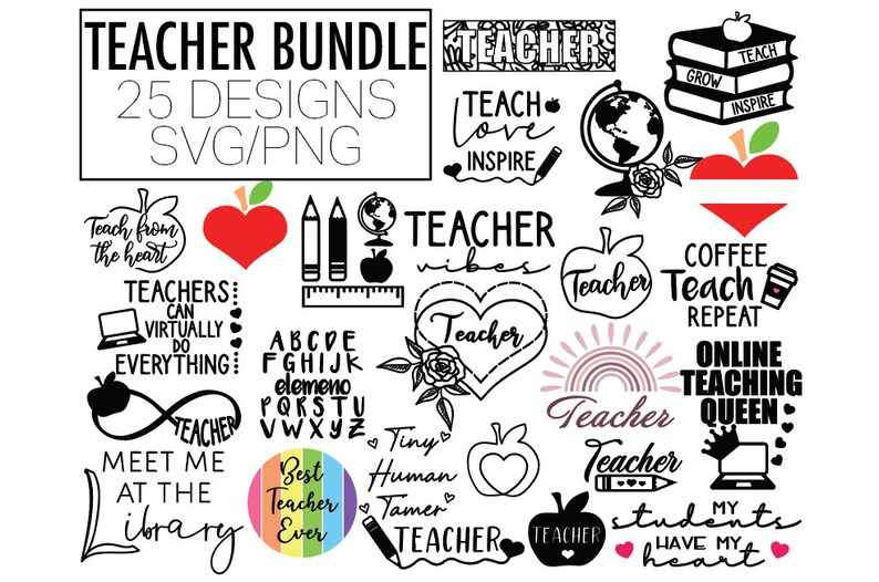 Teacher Bundle Svg Teaching Bundle Png New School Year Svg - Etsy