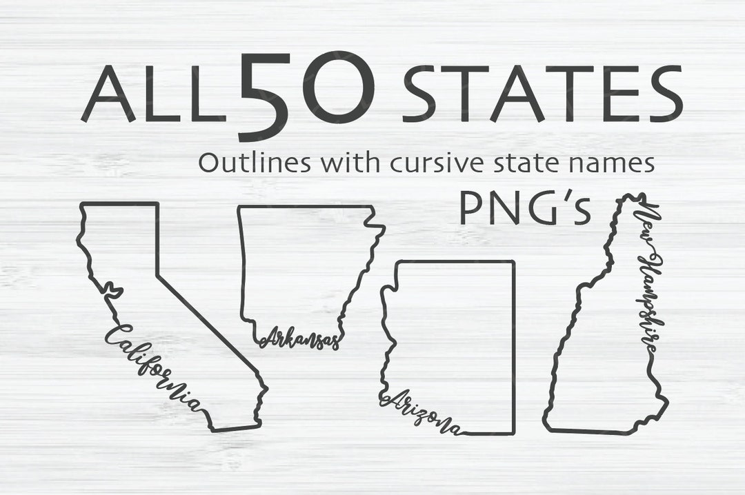 All 50 States Outline PNG Bundle, United States Png, US Outlines Png ...