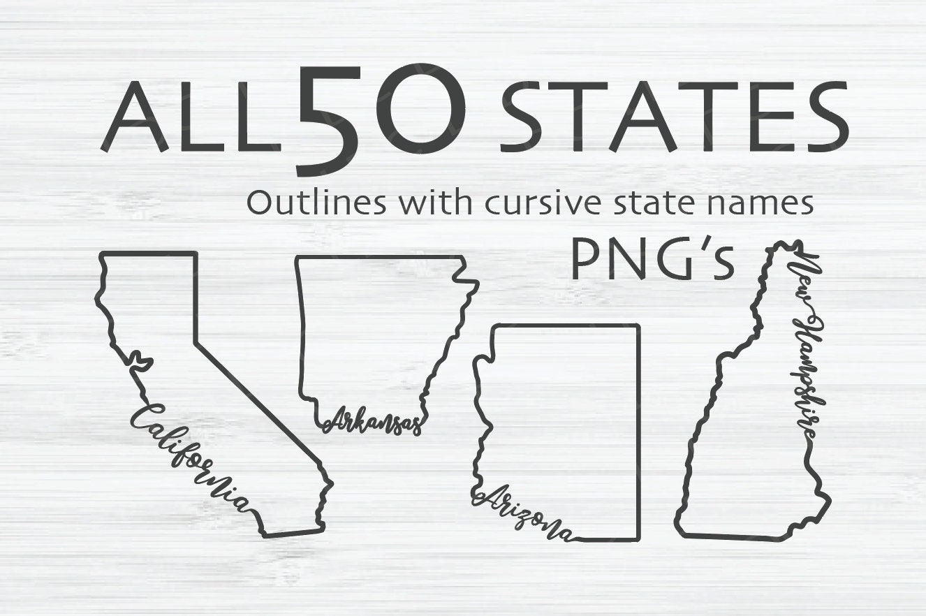 All 50 States Outline PNG Bundle, United States Png, US Outlines Png ...
