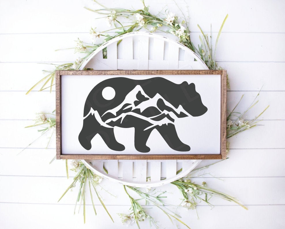 Bear and Mountains SVG, Mountain Scene Svg, Nature Scene Svg, Adventure ...