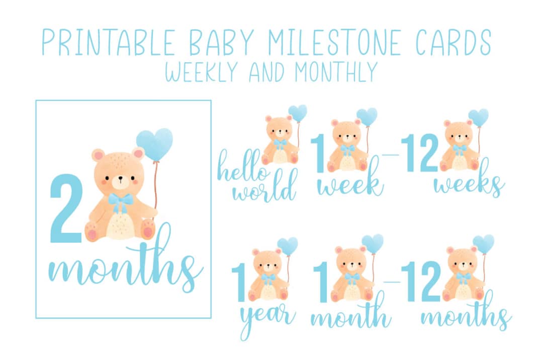 Printable Baby Boy Monthly and Weekly Milestone Card Png Files. Baby ...