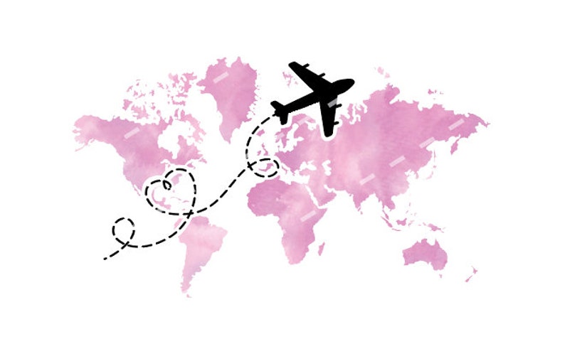 Pink Map Airplane Heart Dotted Line Png, Travel Png, Globe Png, World ...