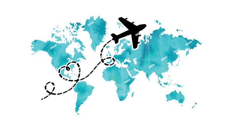 Teal Map Airplane Heart Dotted Line Png, Travel Png, Globe Png, World ...