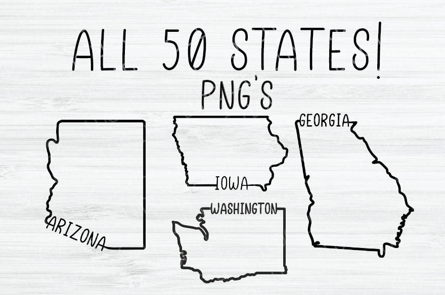 All 50 States Outline PNG Bundle. United States Png. US Outlines Png ...