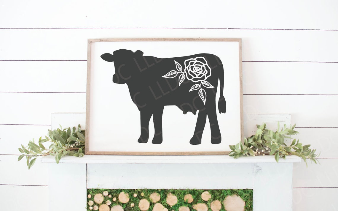 Cow svg Farmhouse svg file Rose svg Animal svg Farm | Etsy