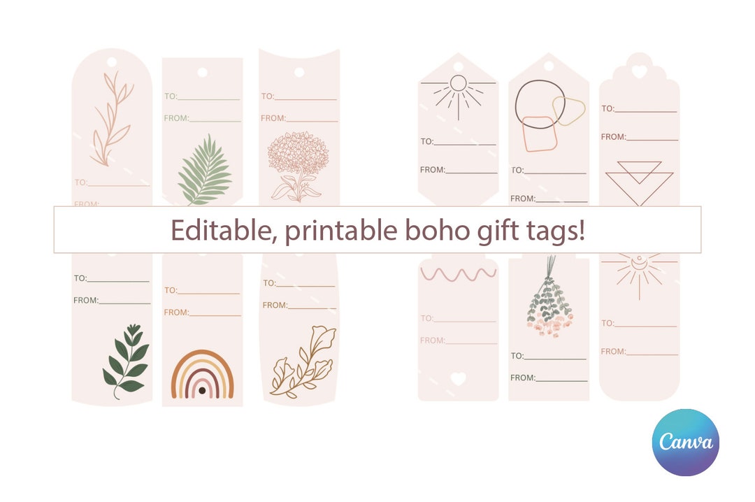 Editable Boho Gift Tags for Any Occasion, Printable Tags, Canva Favor ...
