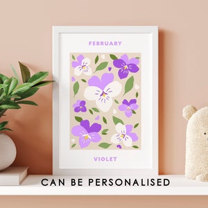 February Birth Flower Print, Violet Art Print, February Birthday Gift ...