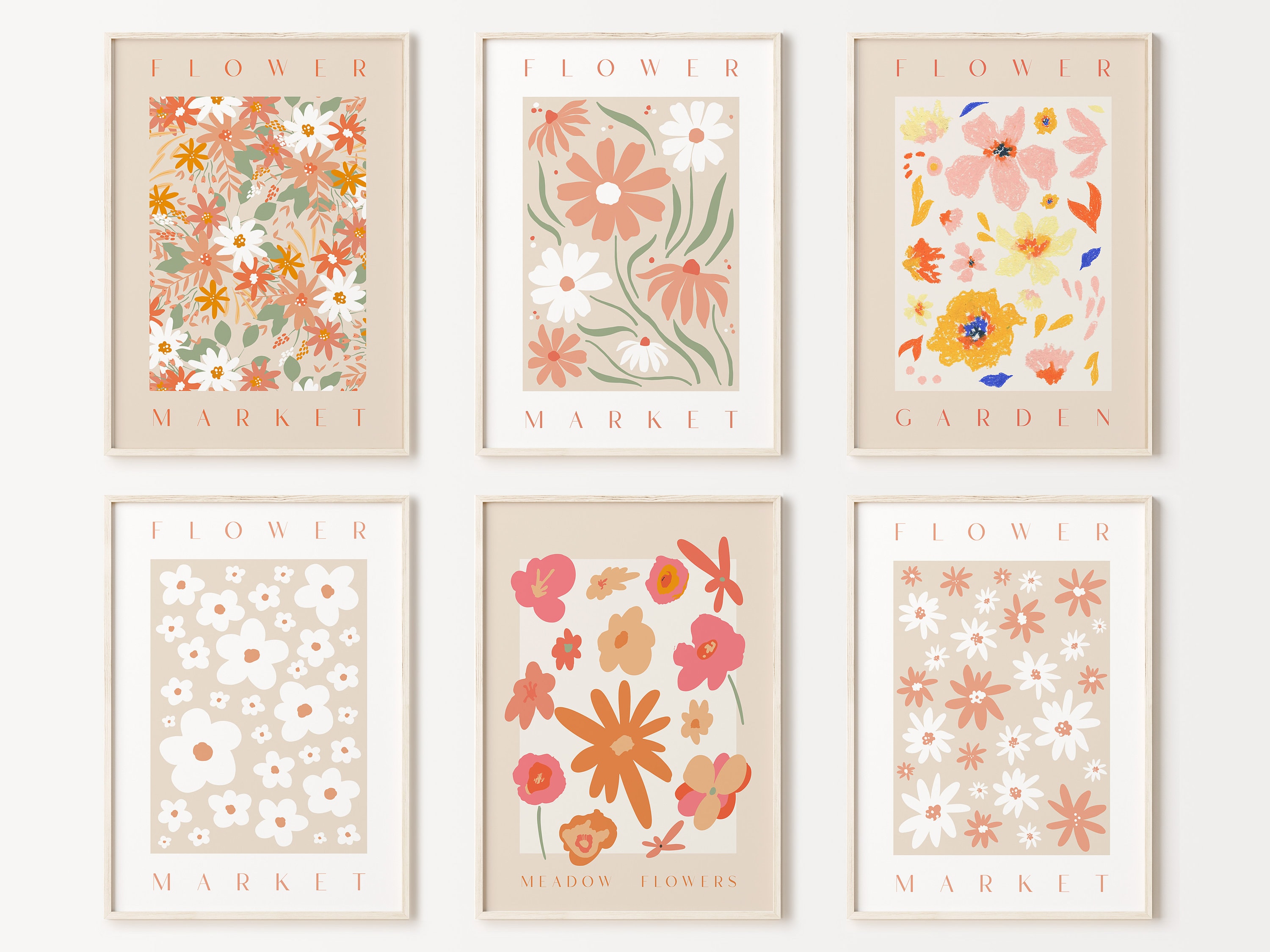 Flower Market Print Set Set Of 6 Flower Market Poster Wall Etsy