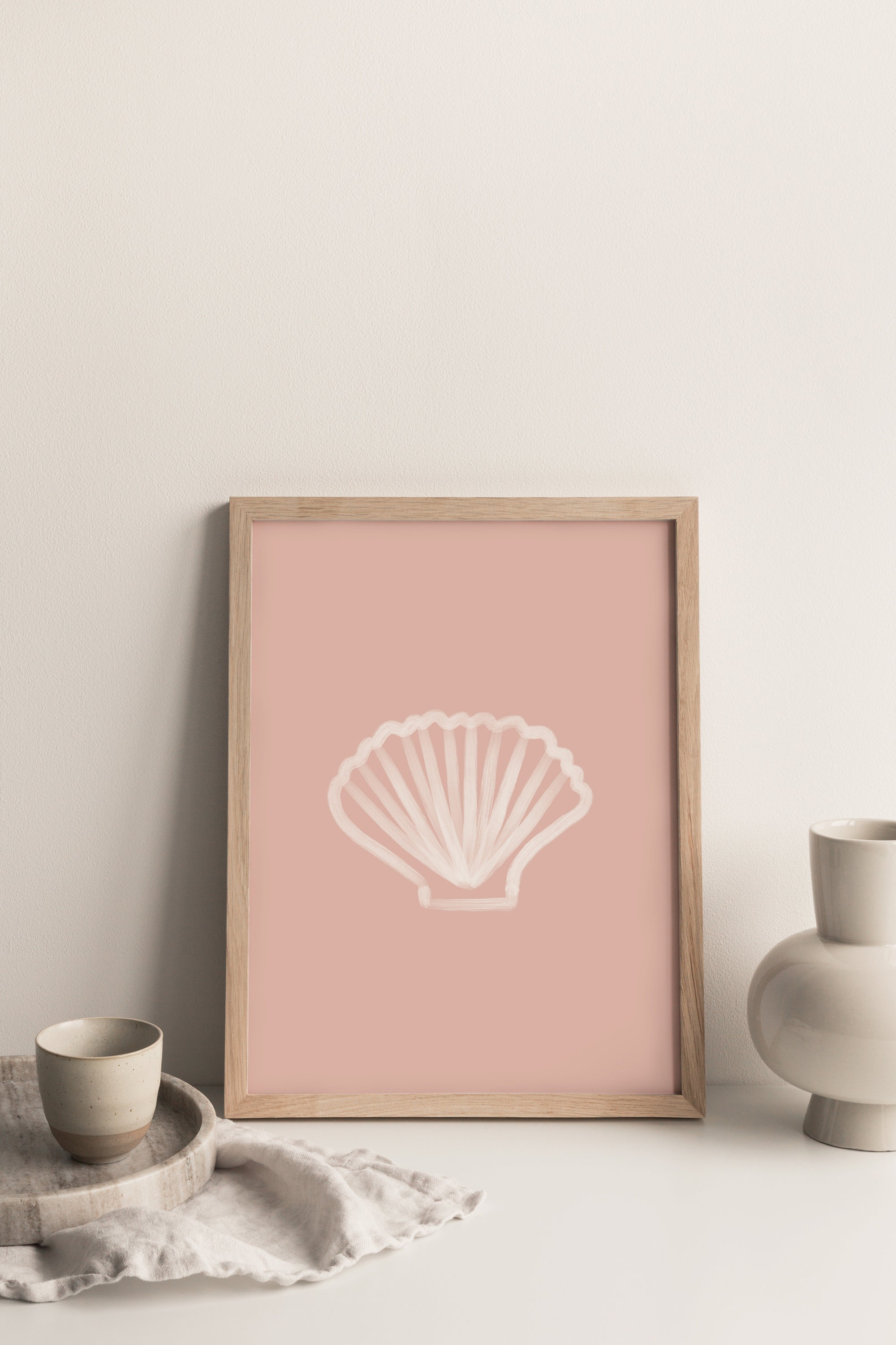 Pink Shell Illustration Print Boho Prints Coastal Art - Etsy