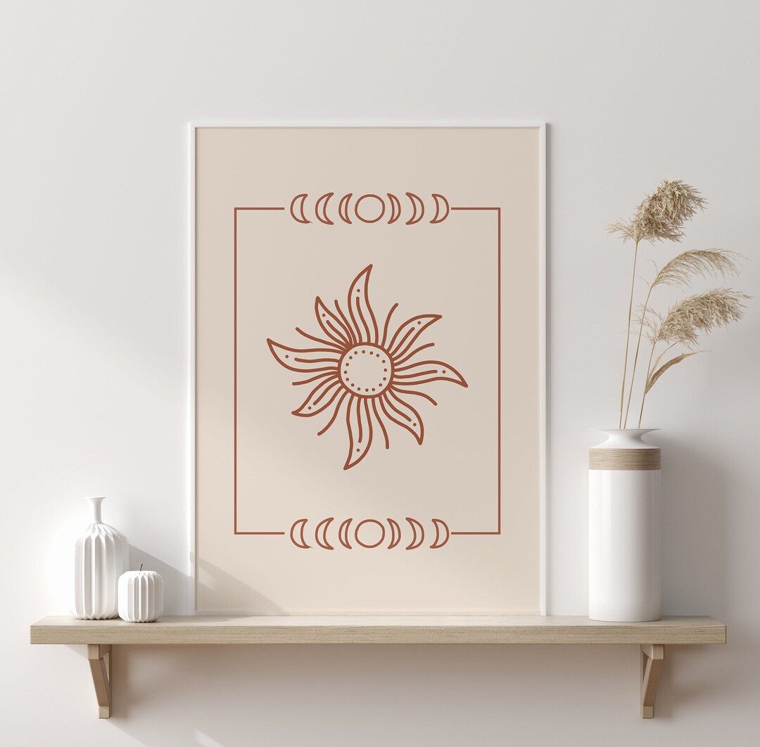 Sun and Moon Boho Art Print, Celestial Phases Poster - Etsy