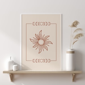 Sun and Moon Art Print, Boho Poster, Celestial Abstract Wall Art, Sun ...