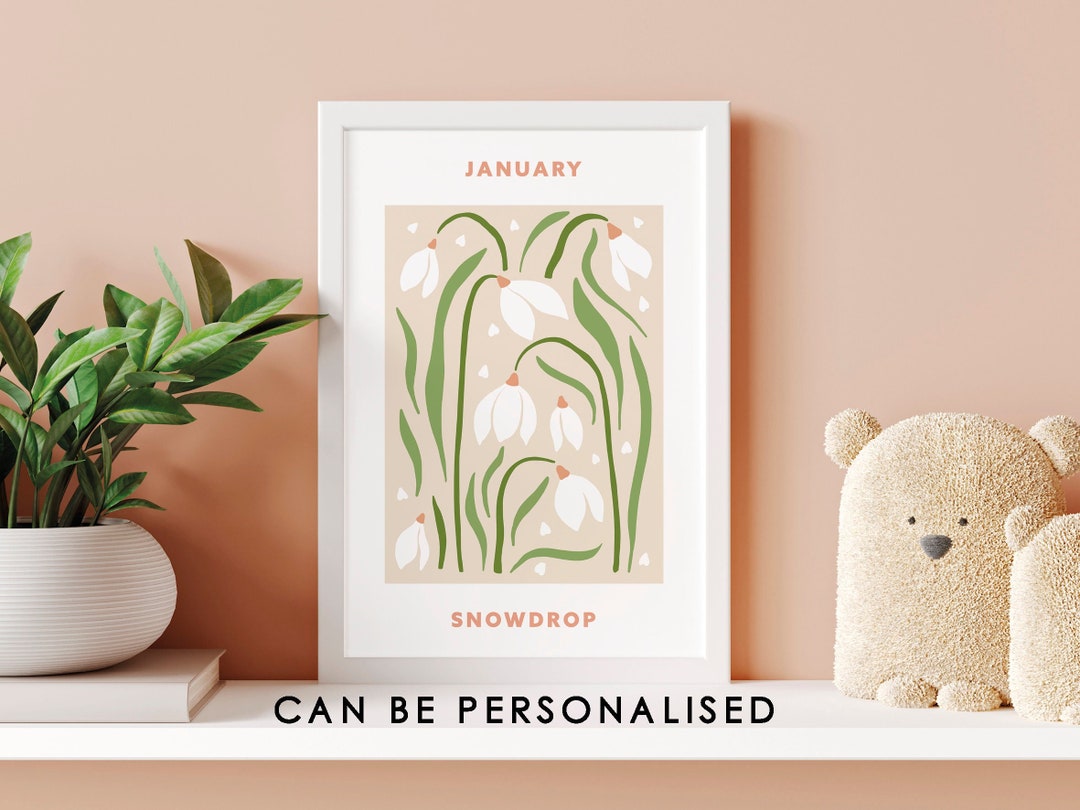 January Birth Flower Print, Snowdrop Art Print, January Birthday Gift ...