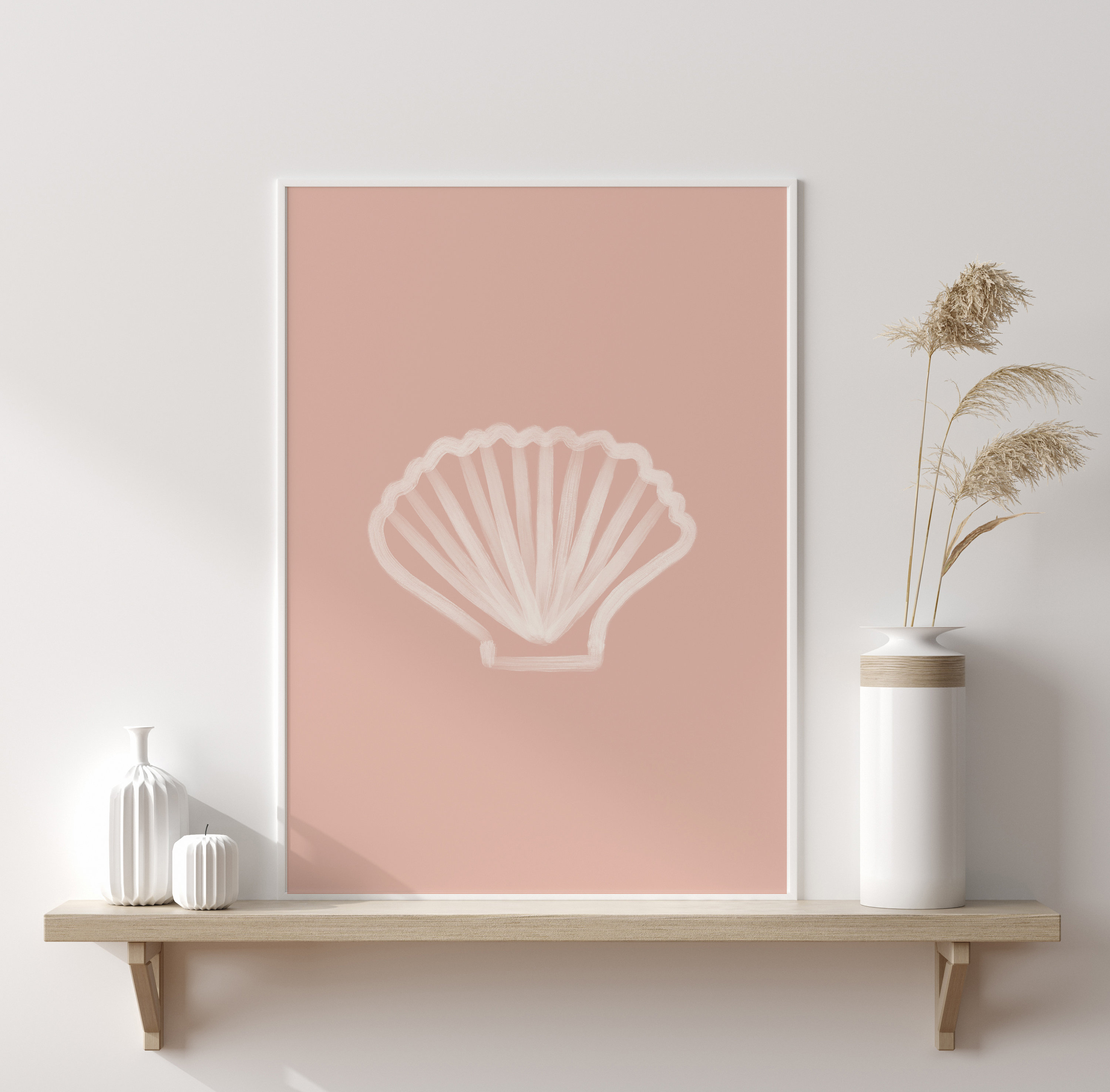 Pink Shell Illustration Print Boho Prints Coastal Art - Etsy