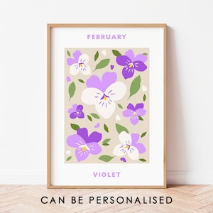 February Birth Flower Print, Violet Art Print, February Birthday Gift ...