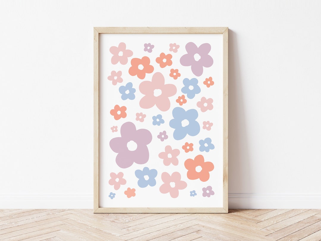 70s Flower Print, 60s 70s Art, Pastel Floral Print, Flower Poster, 70s ...