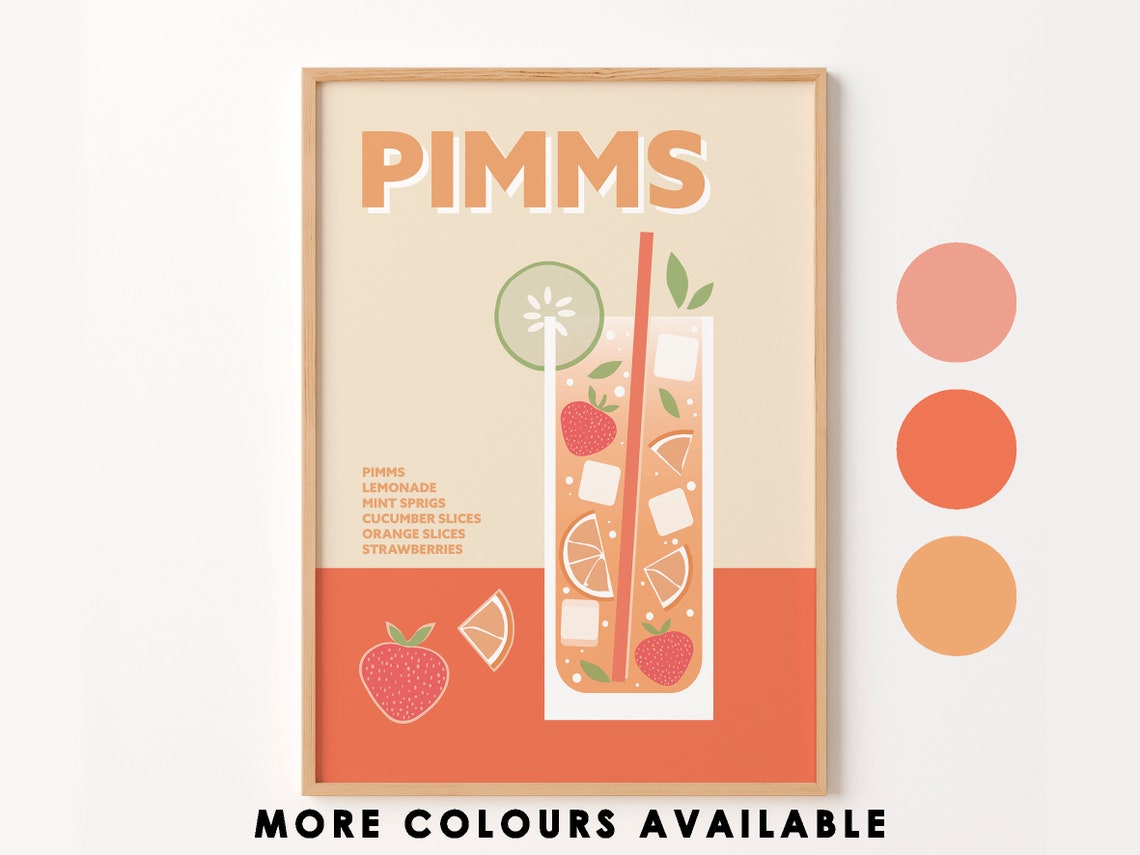 Pimms Wall Print, Retro Cocktail Poster, Pimms Cup, Cocktail Gift ...