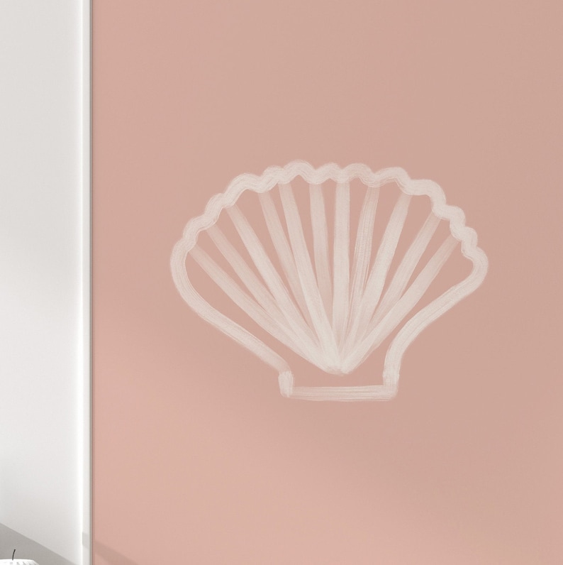 Pink Shell Illustration Print Boho Prints Coastal Art - Etsy