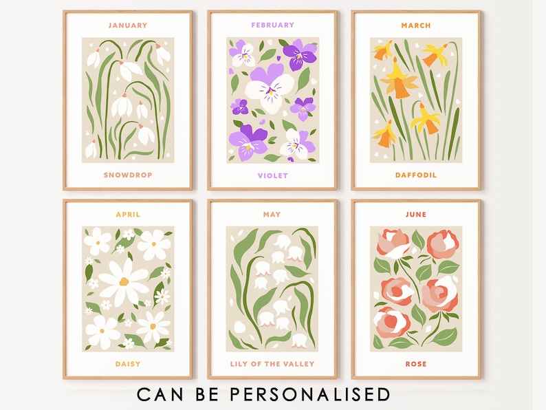 Personalised Birth Flower Print, Birth Flower Gift, Birthday Flower ...