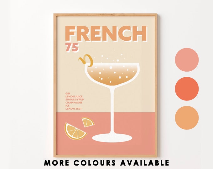 French 75 Cocktail Poster Retro Food Drink Decor Mid Century Modern ...