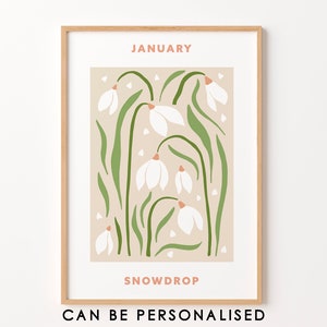 January Birth Flower Print, Snowdrop Art Print, January Birthday Gift ...