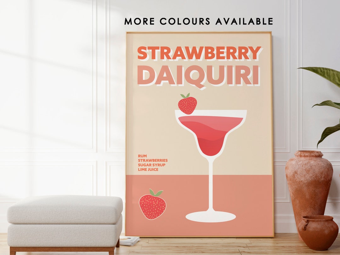 Strawberry Daiquiri Print, Unframed, Classic Cocktail Print, Retro Wall ...