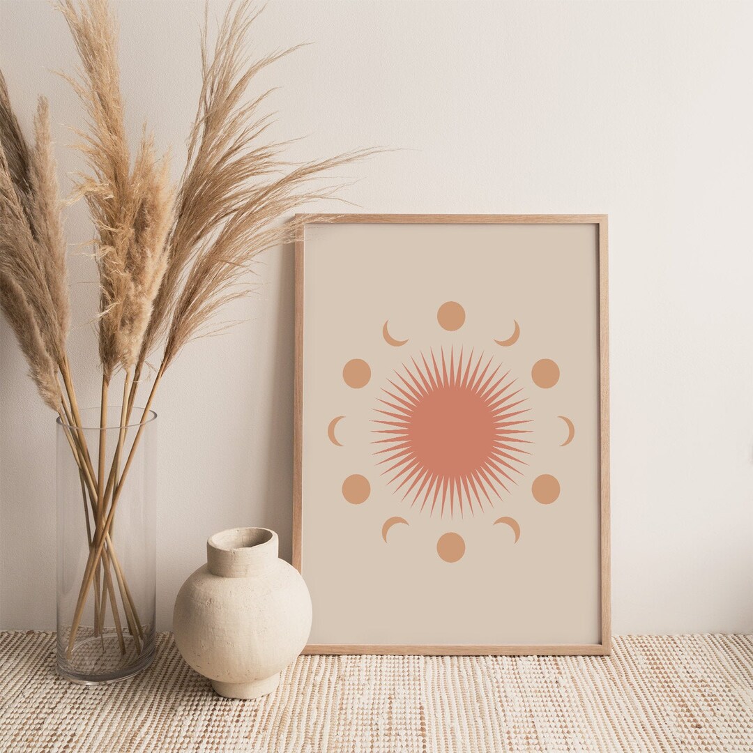 Sun and Moon Art Print, Celestial Abstract Wall Art, Retro Decor, Moon ...