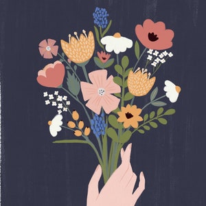 Flower Bouquet Hand A5, A4 and A3 Art Print , Homedecor, Wall Art ...