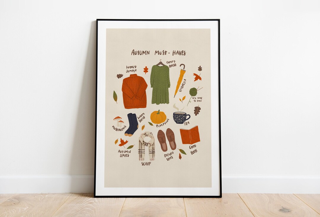 Autumn Must Haves A5, A4 and A3 Art Print, Illustration, Wallart, Home ...
