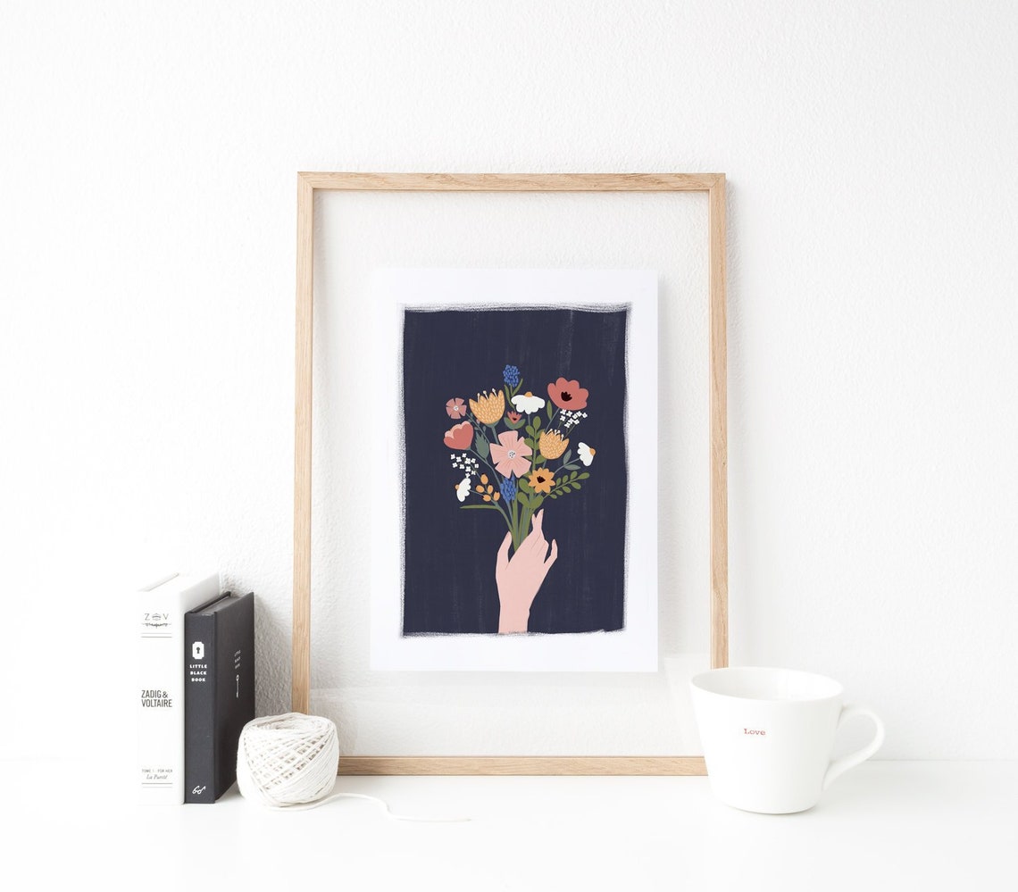 Flower Bouquet Hand A5, A4 and A3 Art Print , Homedecor, Wall Art ...