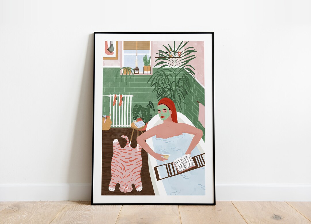 Weekend Relax A5, A4 and A3 Art Print, Relaxing, Bathing, Girl ...