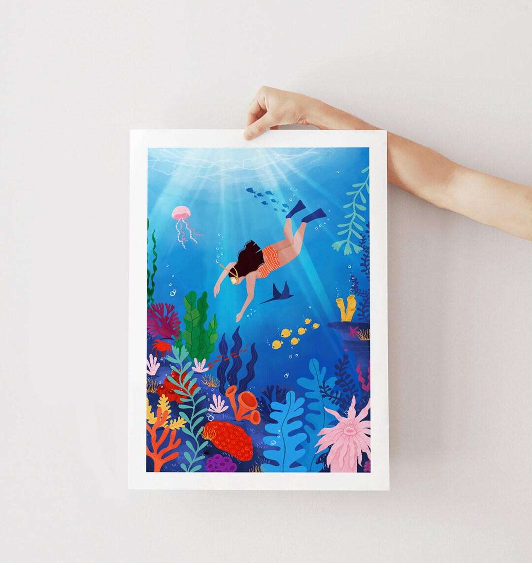 Divinig A5, A4 and A3, Sea Poster, Summer, Girl Poster, Scuba Diving ...