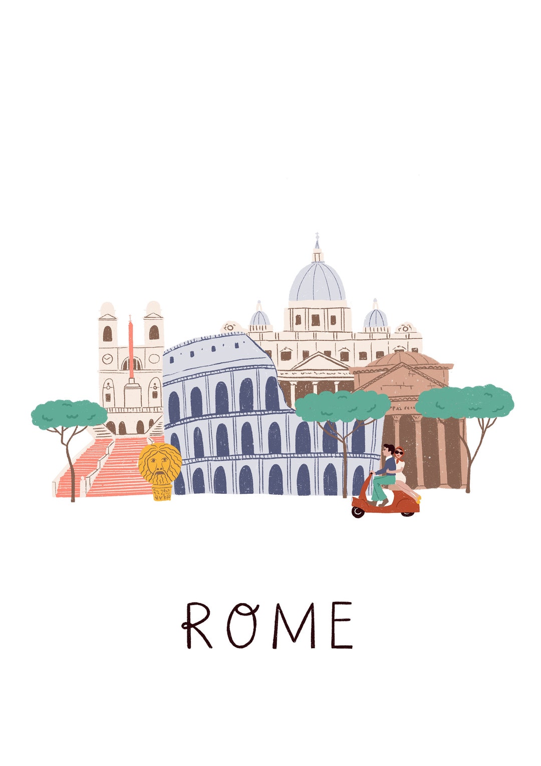 Rome A5 A4 and A3 Art Print City Illustration Italy Rome - Etsy