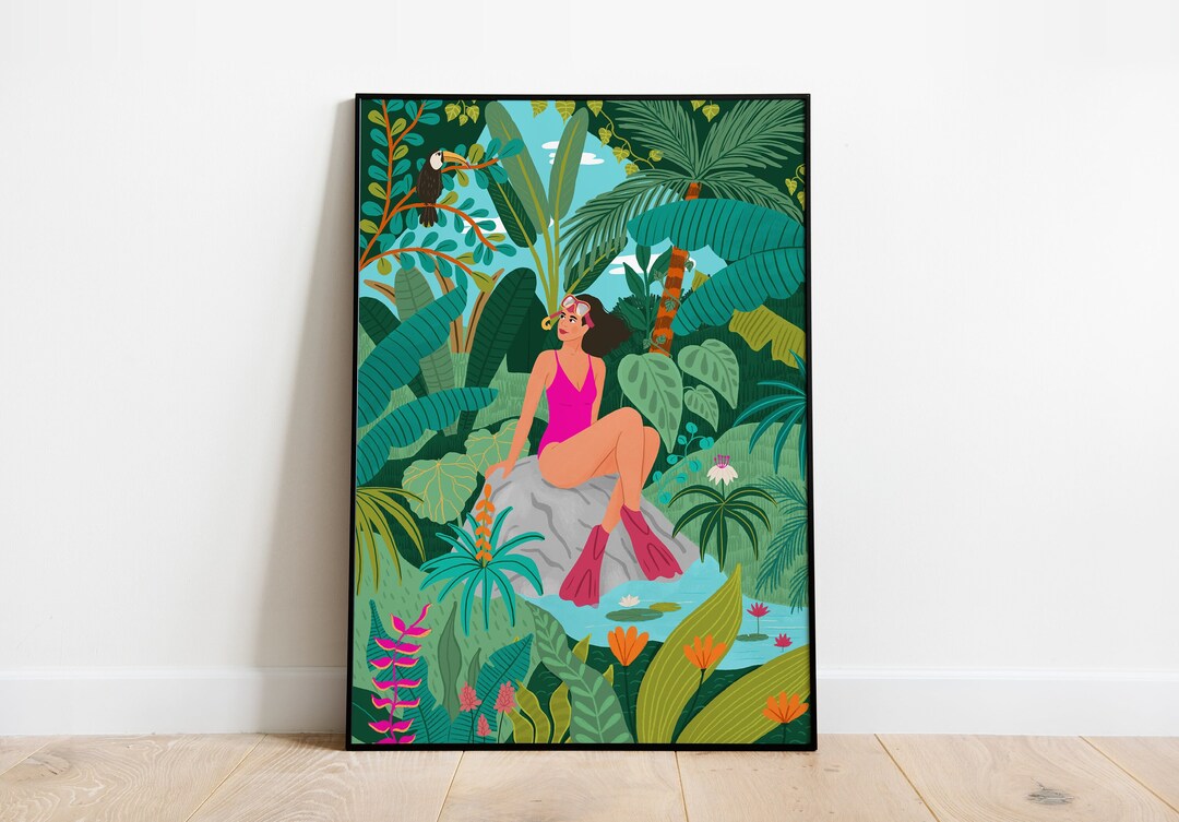 Jungle Girl A5, A4 and A3 Art Print, Jungle Poster, Travel Poster ...