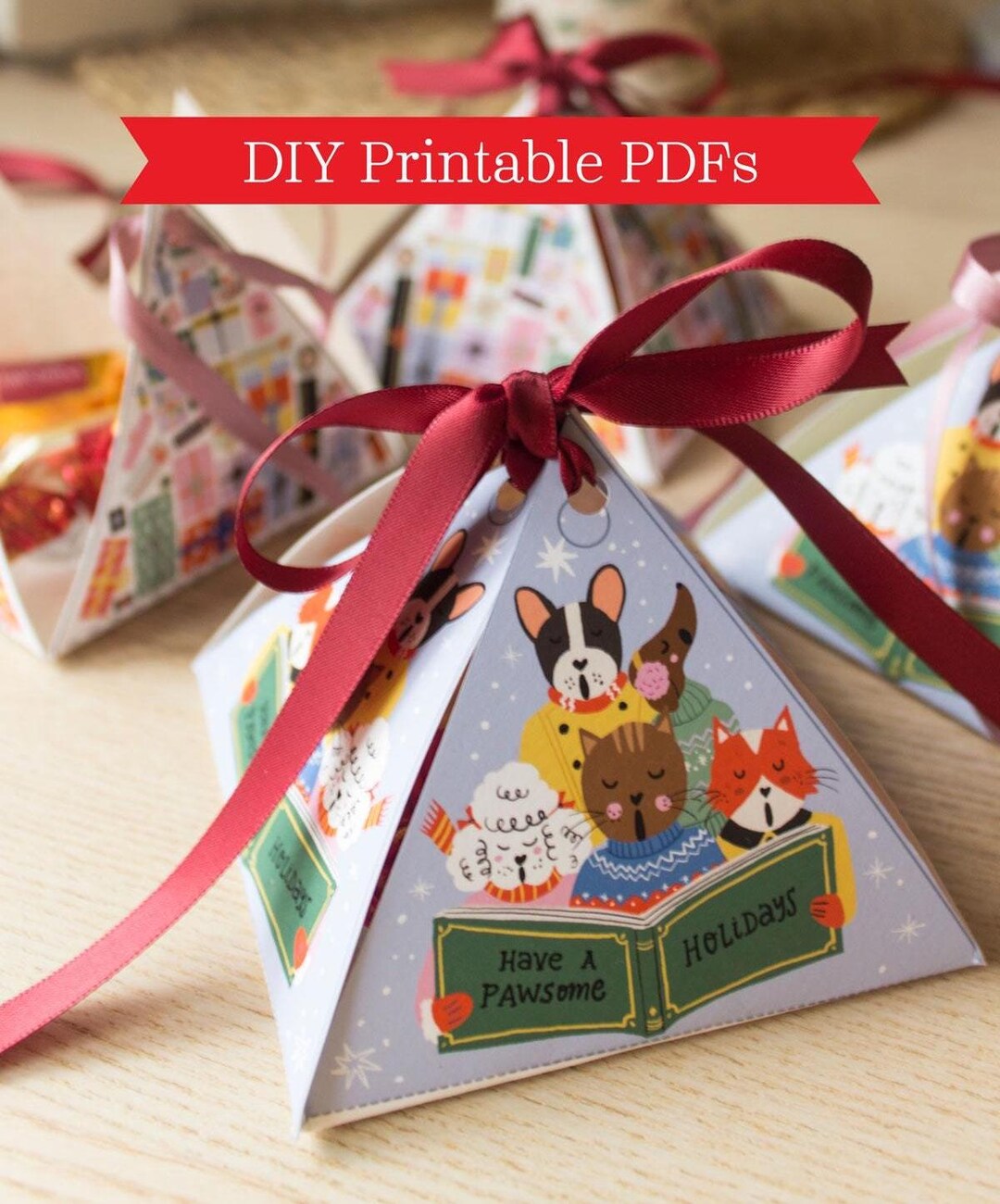 Christmas Printable Gift Box, Pawsome, Dog Lover, Cat Lover, Holiday ...