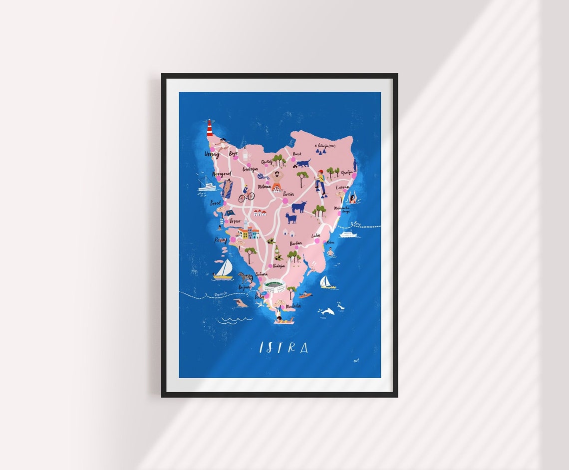 Istra A5, A4 and A3 Illustrated Map, Art Print, Home Decor, Poster ...