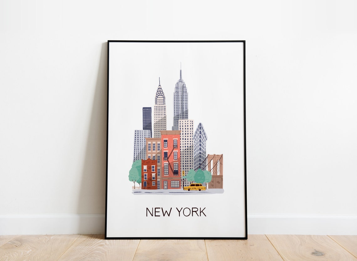 New York A5 A4 and A3 Art Print City Illustration USA City - Etsy
