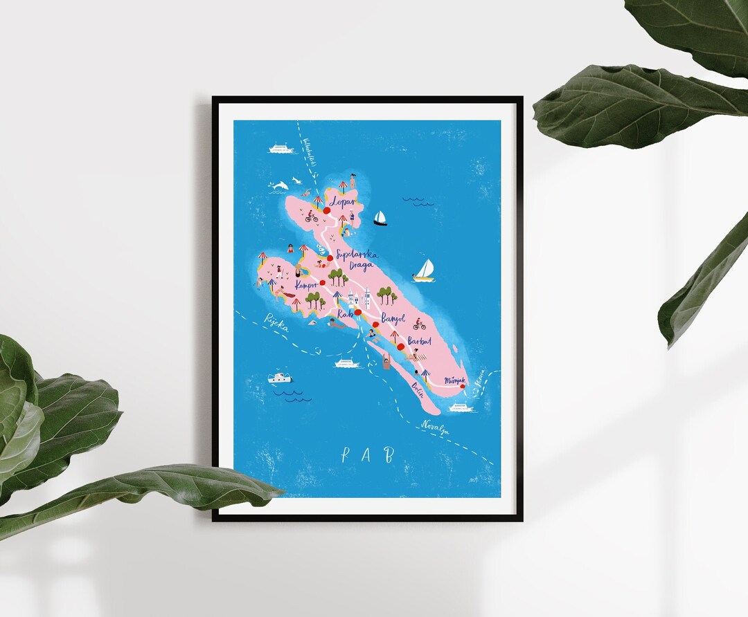 Rab Illustrated A5, A4 and A3 Map, Art Print, Home Decor, Poster ...