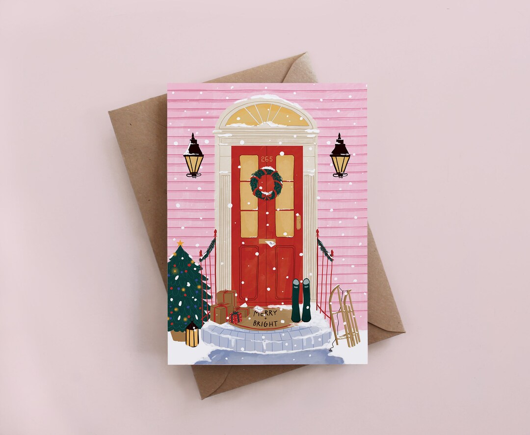 Red Christmas Door Greeting Card, Seasonal, Festive Card, Xmas, Holiday ...