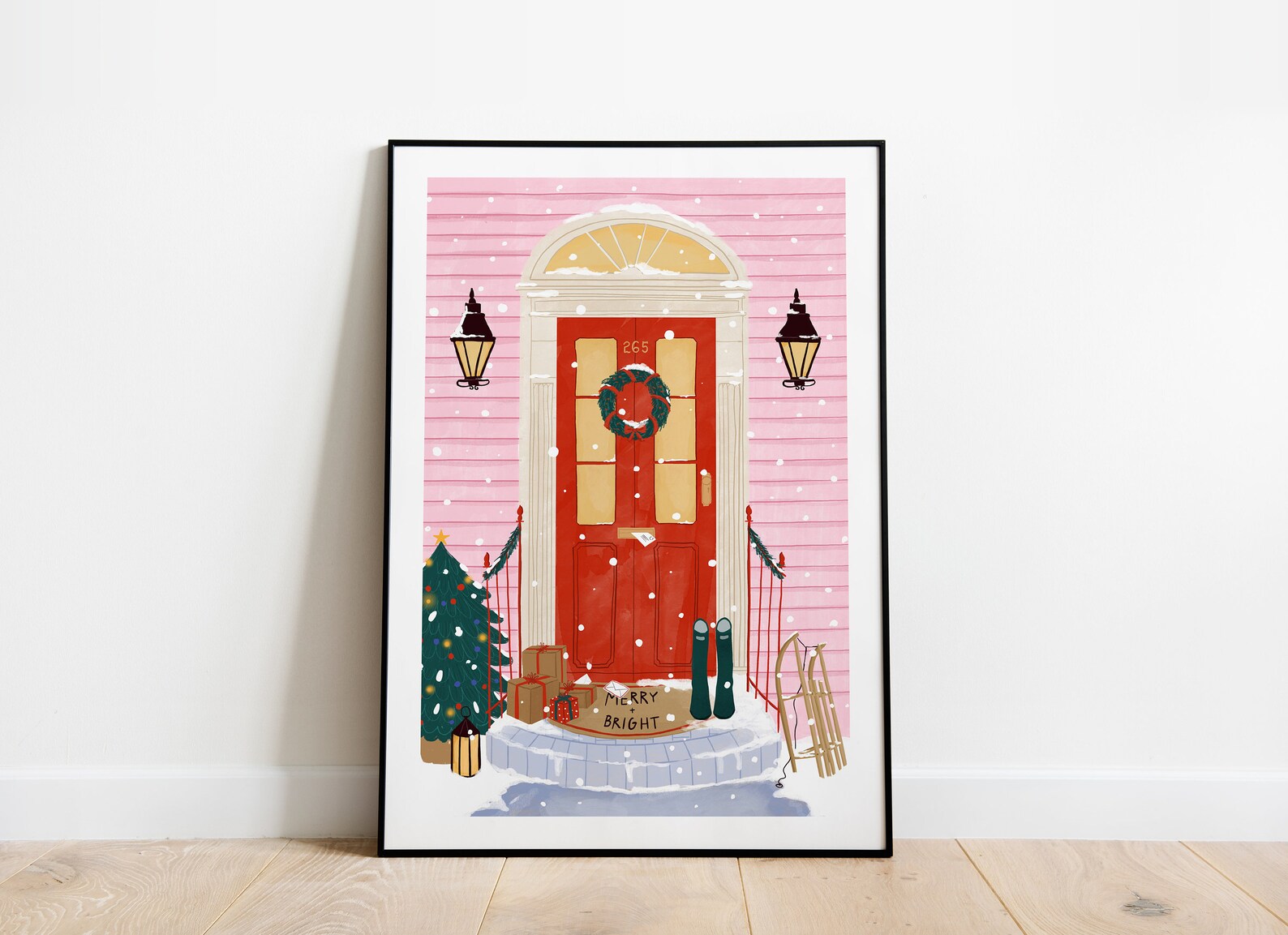Red Christmas Door A5 A4 and A3 Art Print Christmas Poster - Etsy