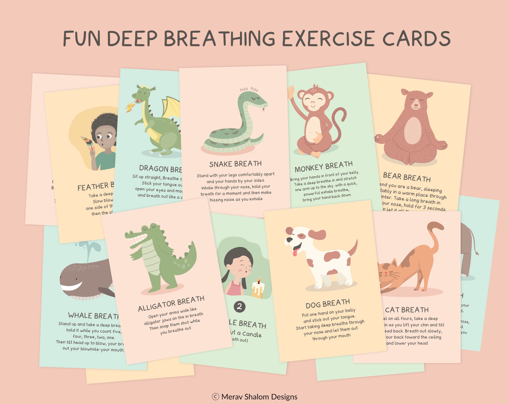Mindfulness Breathing Exercise Cards for Kids, Calming Activities ...