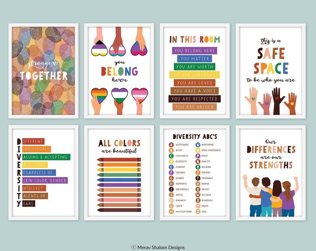 Inclusive Classroom Art, Set of 8, Diversity Poster, Human Equality Art ...