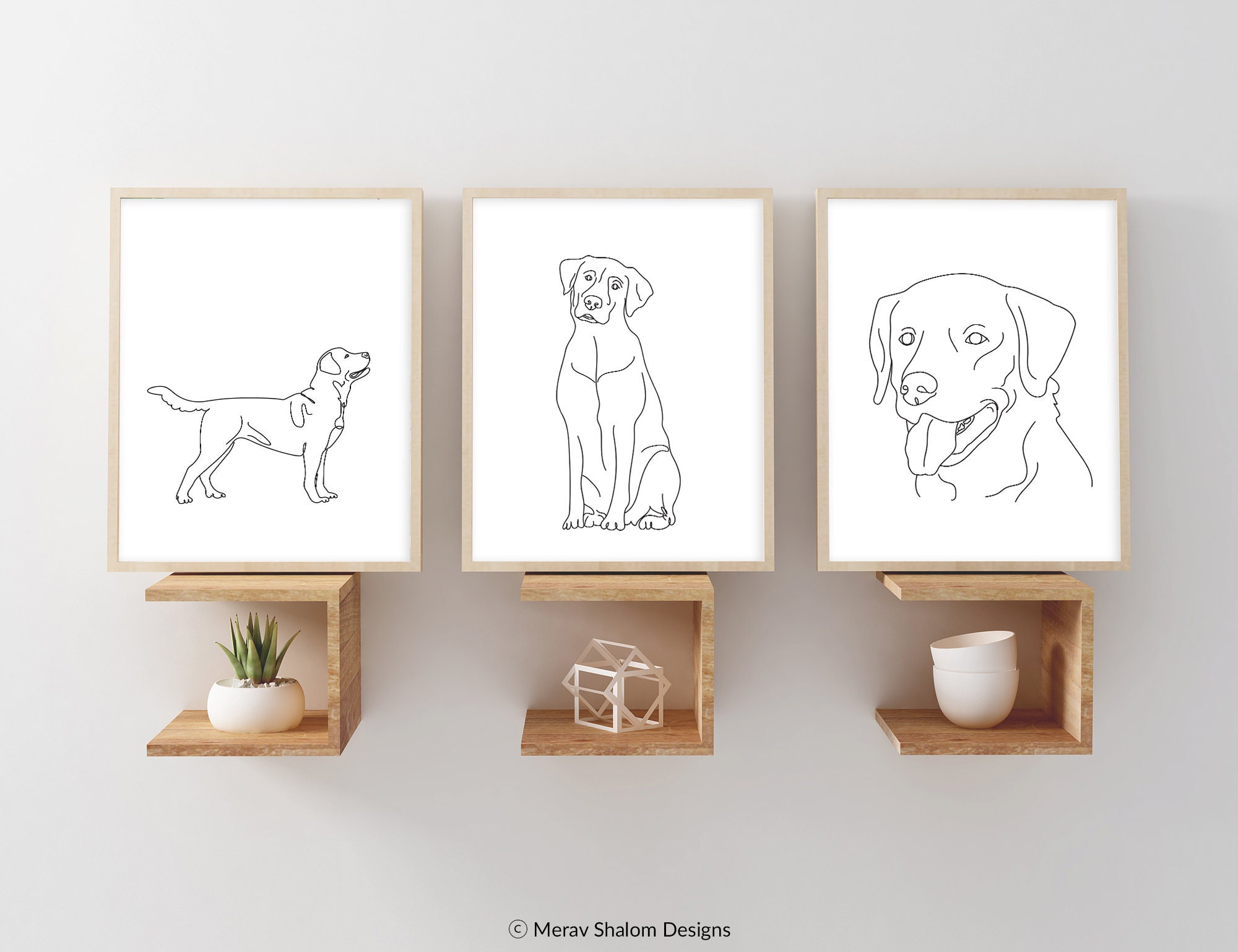 Labrador Retriever Line Art Set - Minimalist Wall Art Drawing - Dogs ...