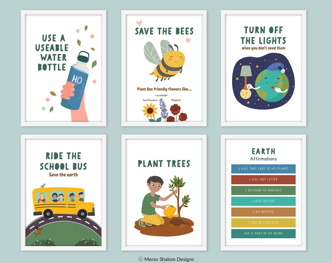 Earth Day Posters, Classroom Art, Set of 6, Save the Earth Art, Kids ...
