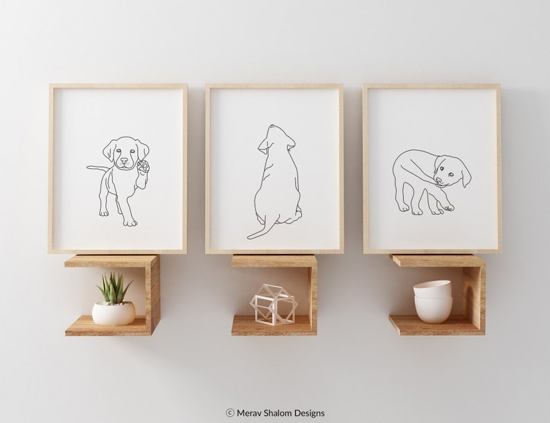 Labrador Retriever Puppy Line Art Set Minimalist Wall Art | Etsy