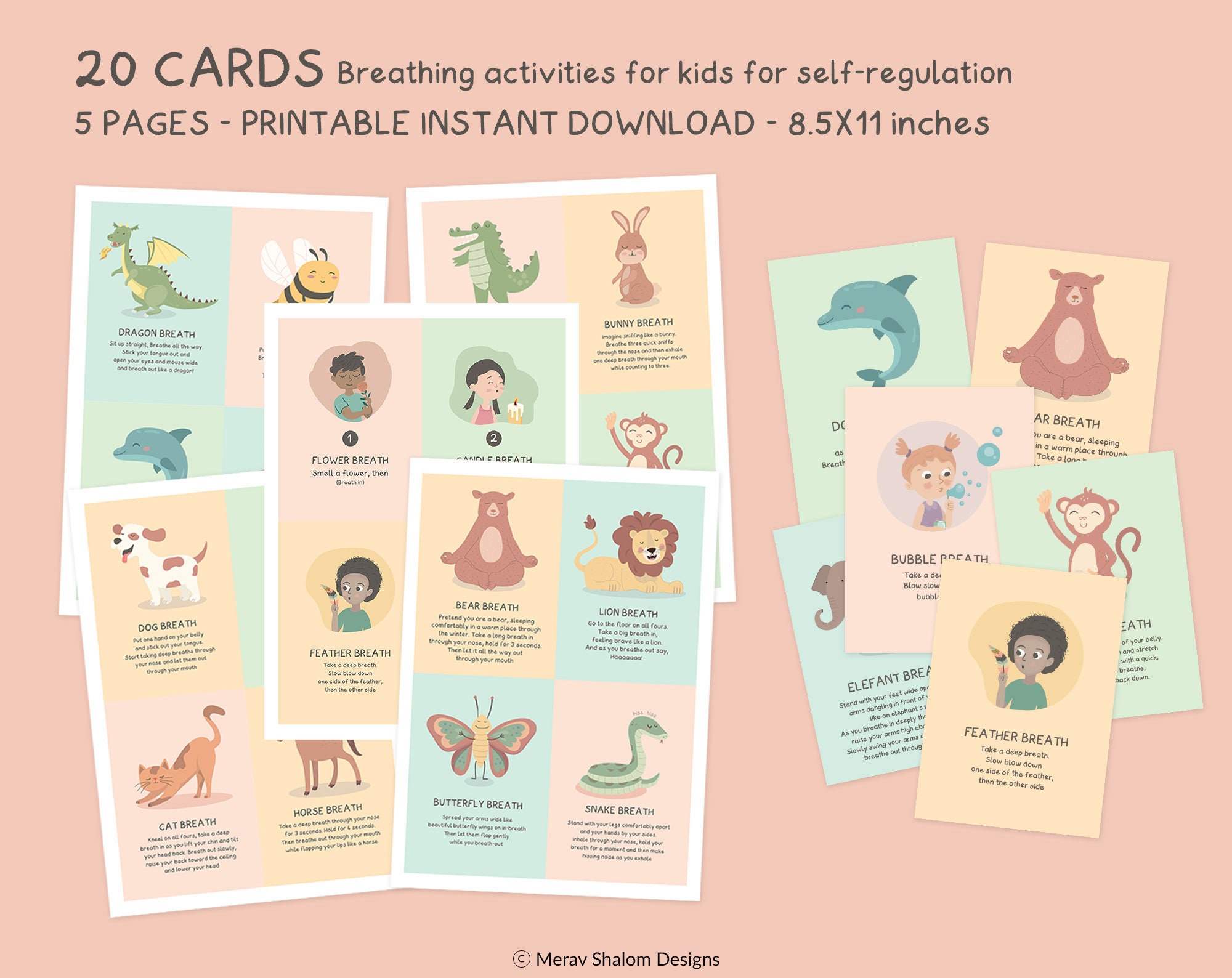 Mindfulness Breathing Exercise Cards for Kids, Calming Activities ...