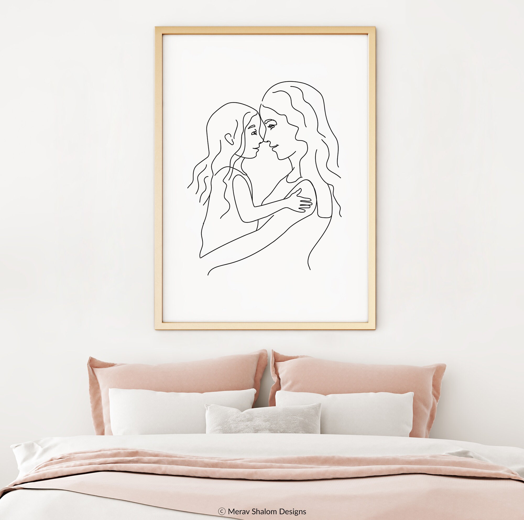 Mother and Daughter Art Line Art Family Print Line Drawing - Etsy
