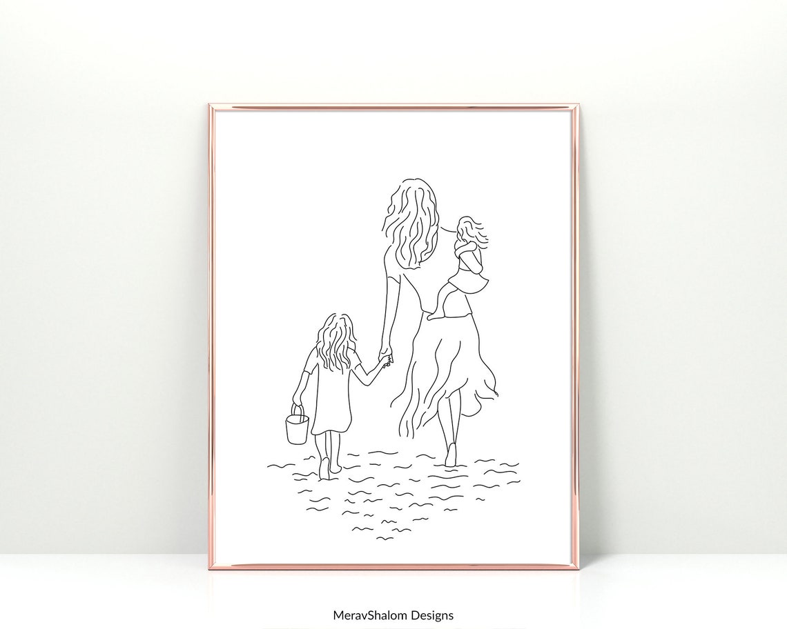 Custom Sisters Art Line Art Siblings Family Mom Gift From | Etsy