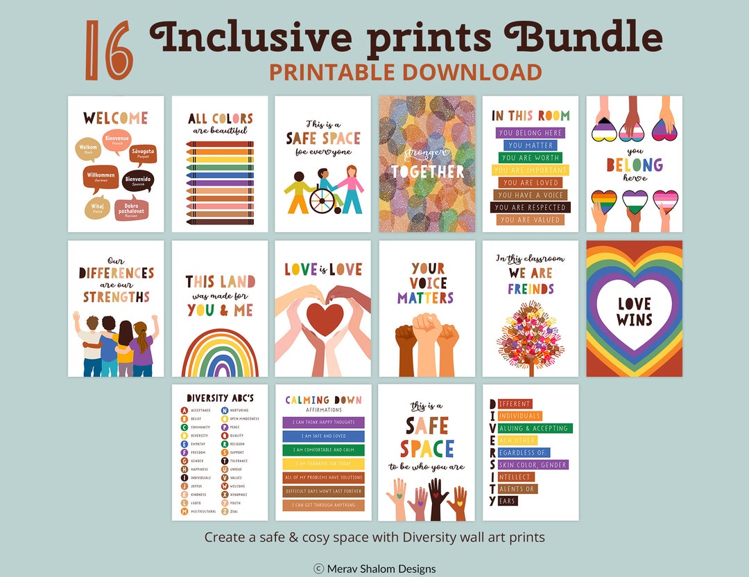 Inclusive Classroom Art, Set of 16, Diversity Poster, Human Equality ...