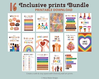 Safe Space for Everyone Poster Printable, Pride Flag Hearts, LGBTQ ...