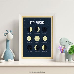 Hebrew Poster - Moon Phases Prints, Lunar Phases, Educational Print ...